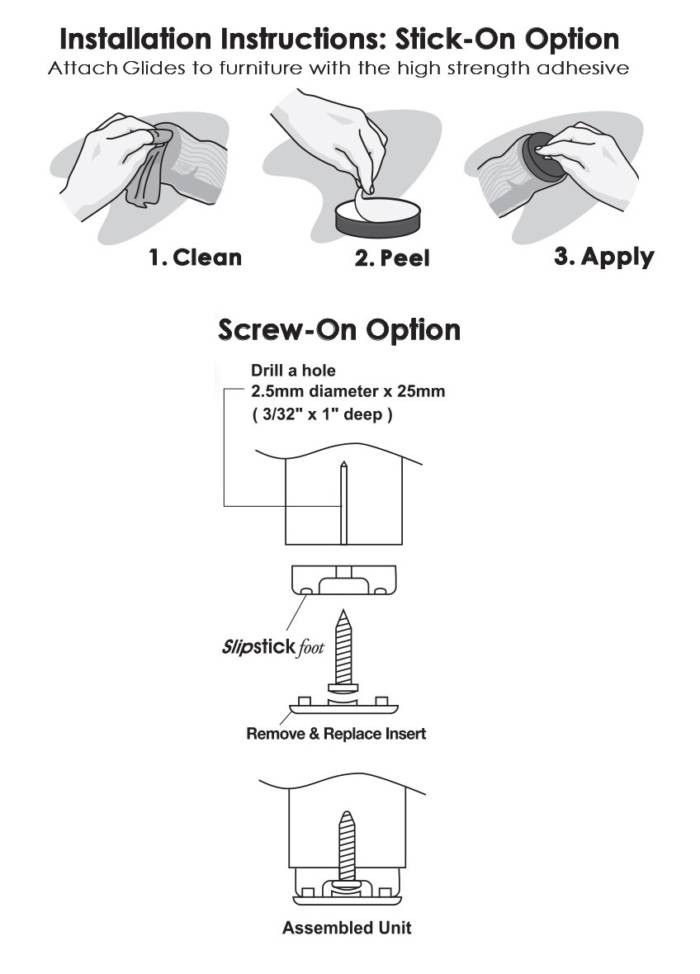 Set of 8, 1” (25mm) Feet, Caramel Glides – CB250 | Slipstick Foot