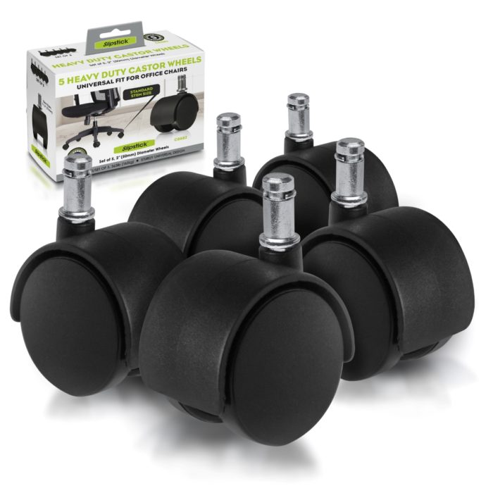 Set of 5 – 2” (50mm) Office Chair Replacement Castor Wheels, Black ...