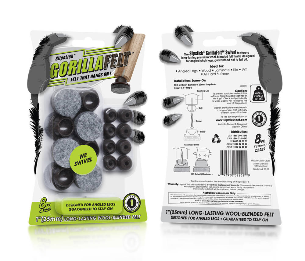 Set of 8, Swivel Felt Feet, Brown/Grey – CB259 | Slipstick Foot