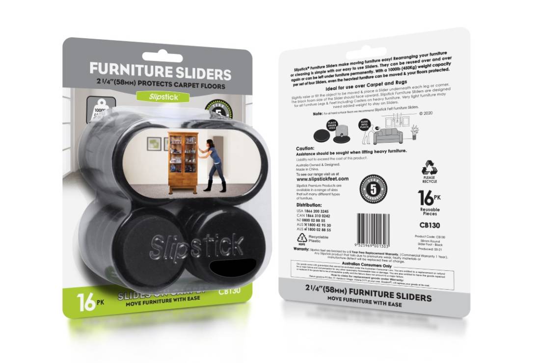 Set of 16 – 2-1/4” (58mm) Plastic Furniture Sliders, Black – CB130 ...