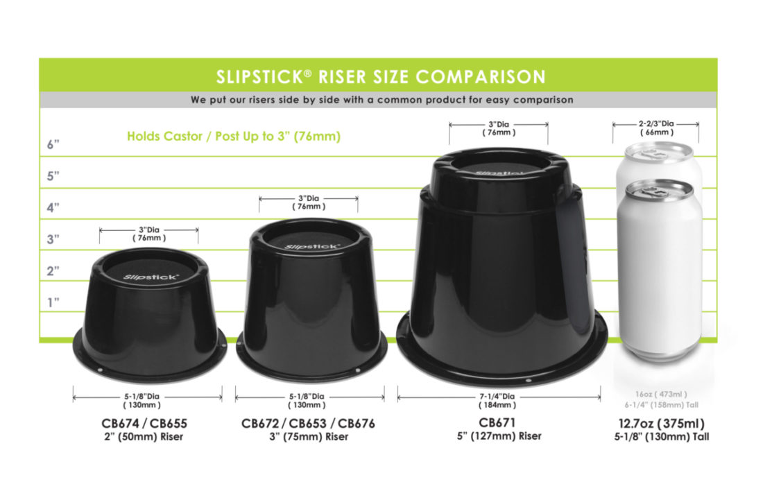 Set of 4 – 5” (125mm) Bed/Furniture Riser, Black – CB671 | Slipstick Foot
